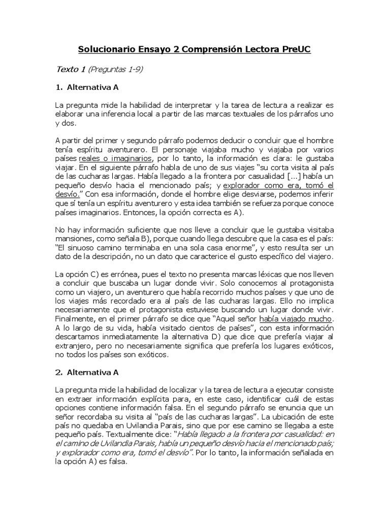 Solucionario Ensayo 2 Comprensión Lectora PreUC | PDF | Carne | Operación Barbarroja