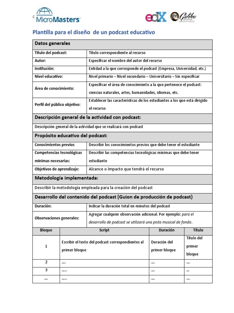 Plantilla para El Diseno de Un Podcast Educativo | PDF | Podcast ...