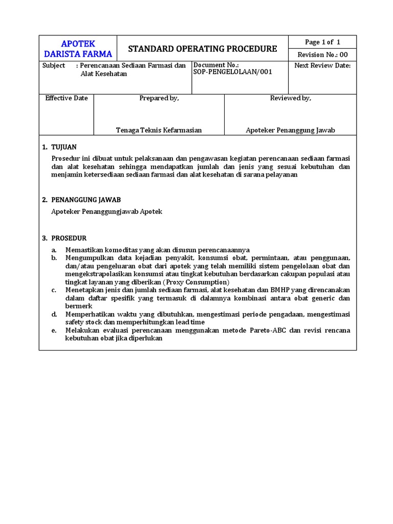 SOP Apotek | PDF
