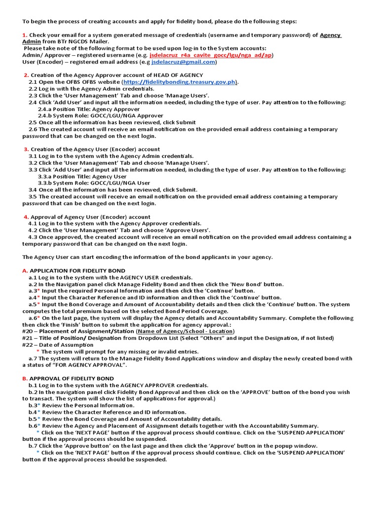 Fidelity Bond Instruction | PDF | Login | User (Computing)