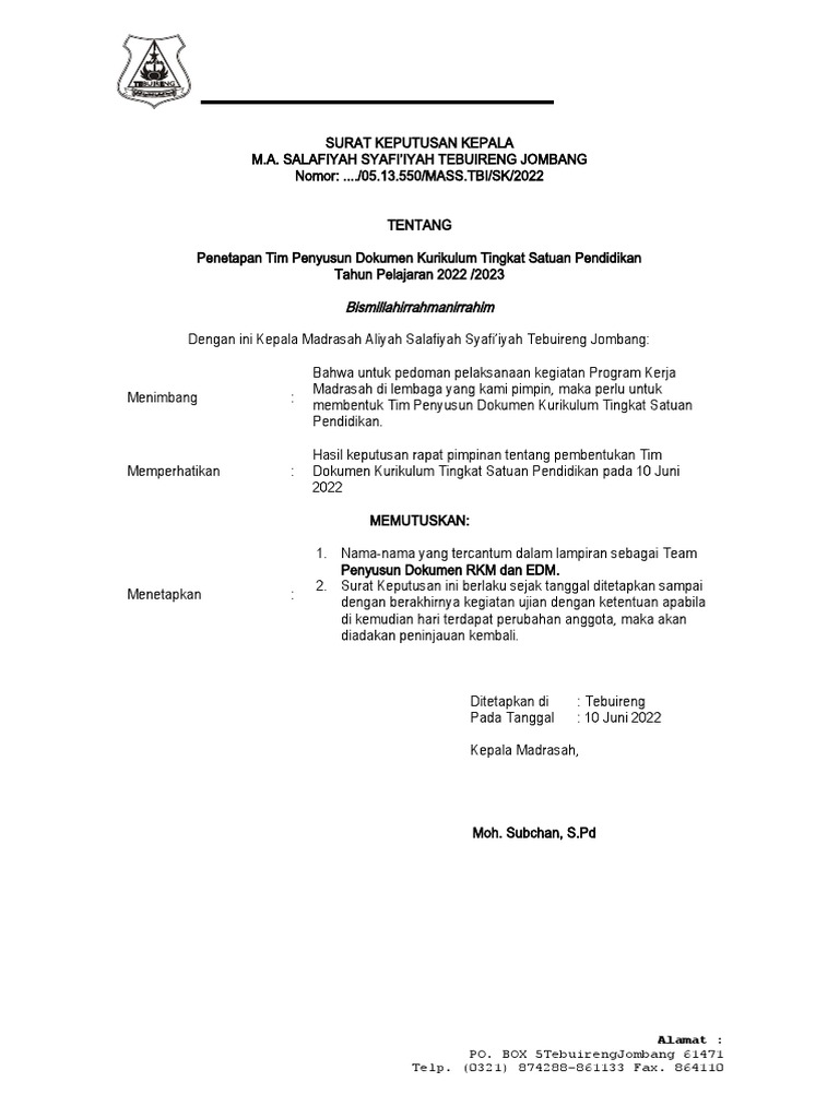 SK Tim Penyusun Dokumen RKM Dan EDM 2021 | PDF