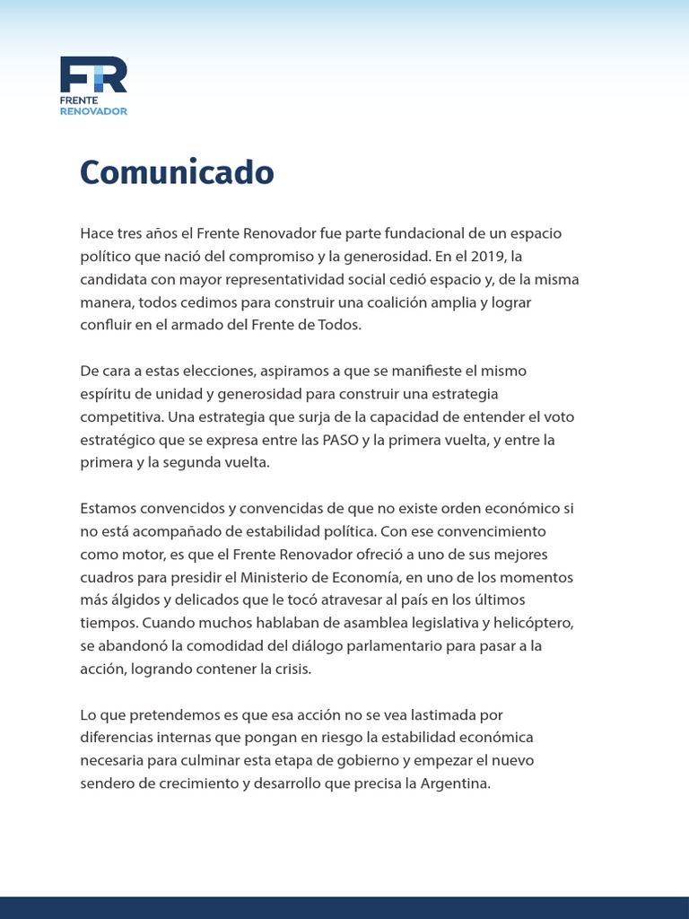 Comunicado Frente Renovador | PDF | Gobierno