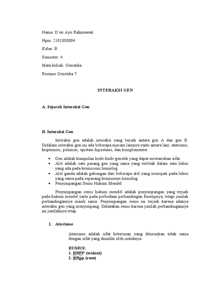 Interaksi Gen dalam Genetika Dasar | PDF