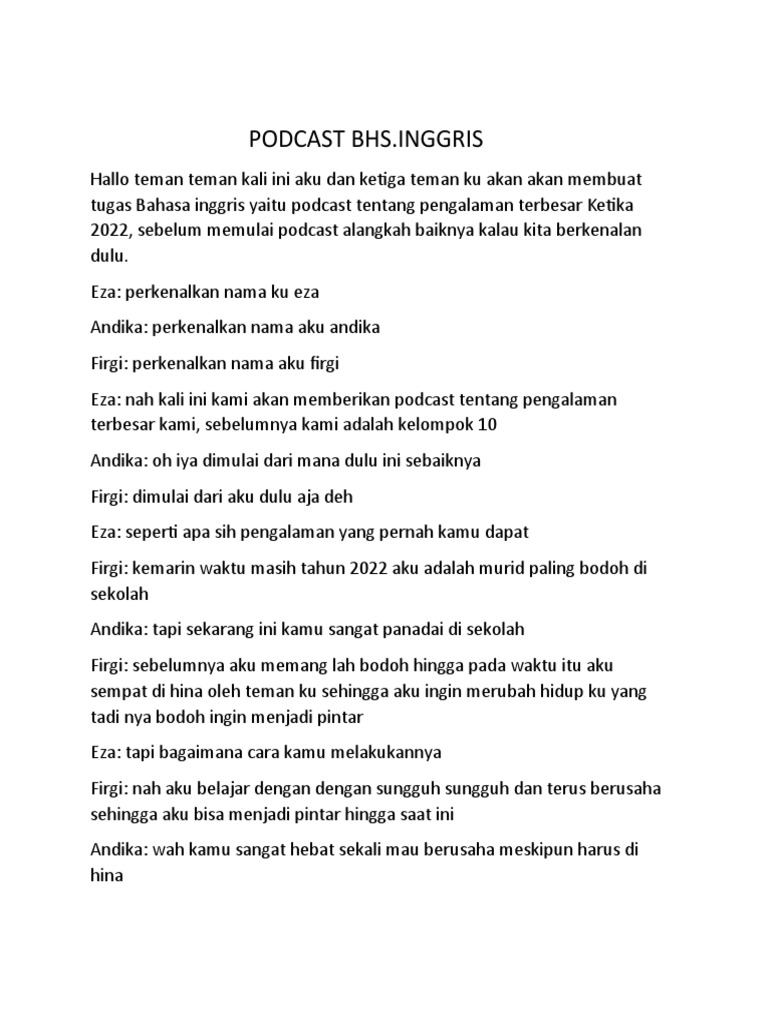 Podcast BHS - Inggris | PDF