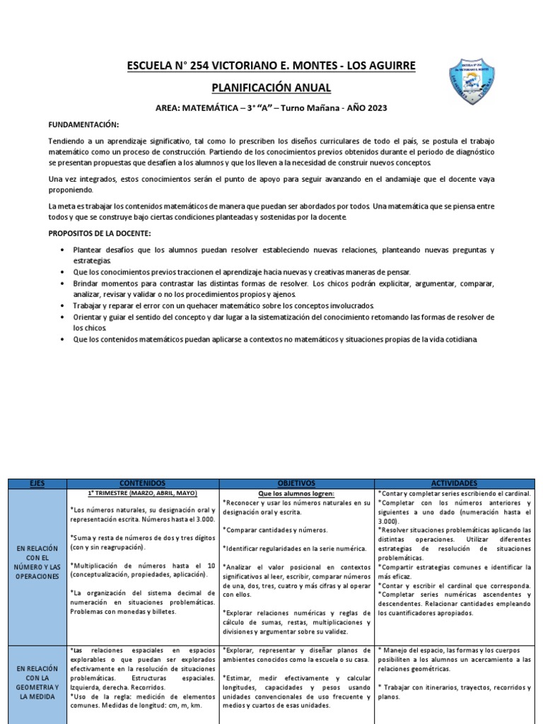 Planificacion Anual Matematica Tercer Grado | PDF | Geometría ...