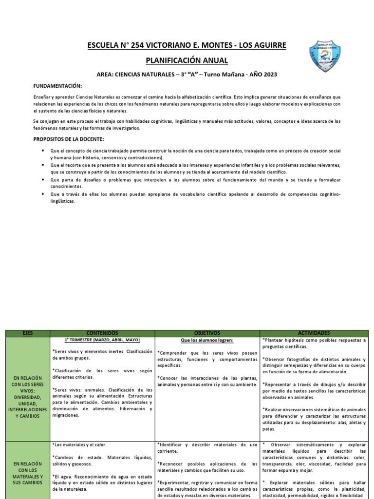 Planificacion Anual Ciencias Naturales Tercer Grado | PDF | Plantas ...