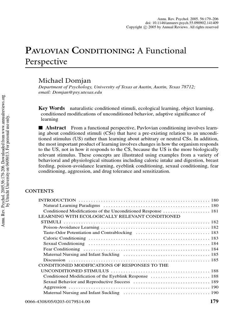A Functional Perspective: Avlovian Onditioning | PDF | Classical Conditioning | Learning