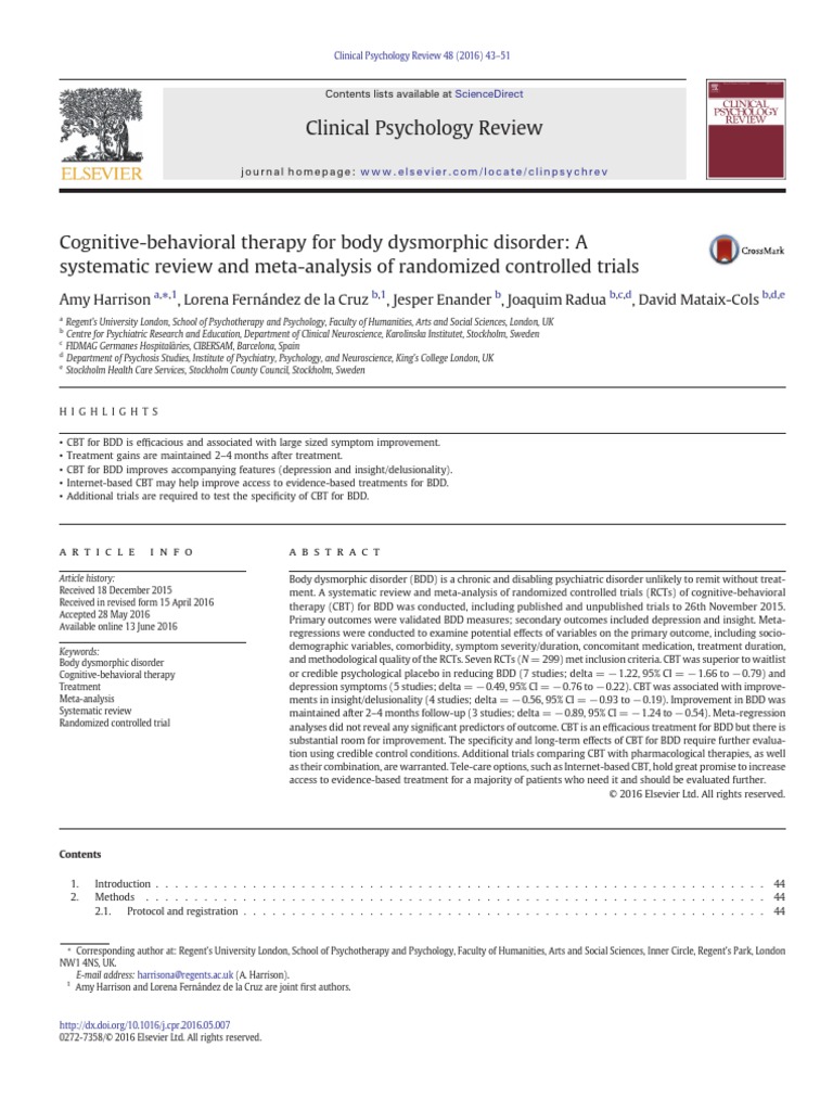 Cognitive-Behavioral Therapy For Body Dysmorphic Disorder | PDF ...