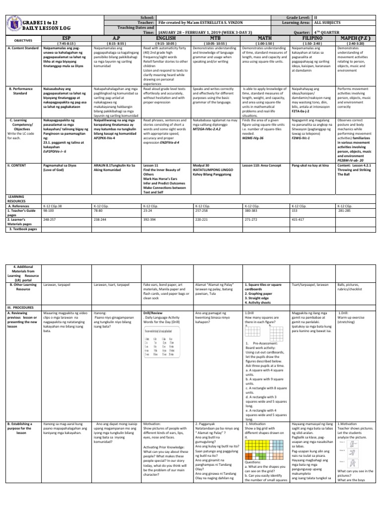 Grade 2 DLL Week 3 Quarter 4 Overview | PDF | Cognition | Cognitive Science