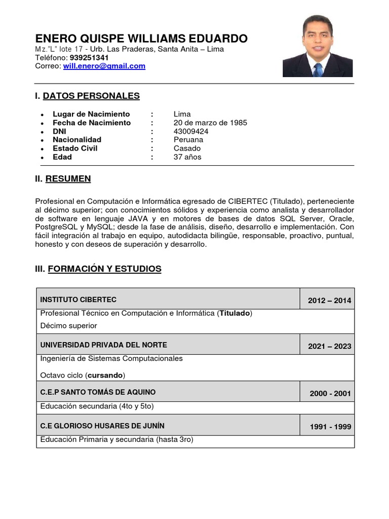 CV Williams Enero. | Descargar gratis PDF | Mi sql | Oracle Corporation