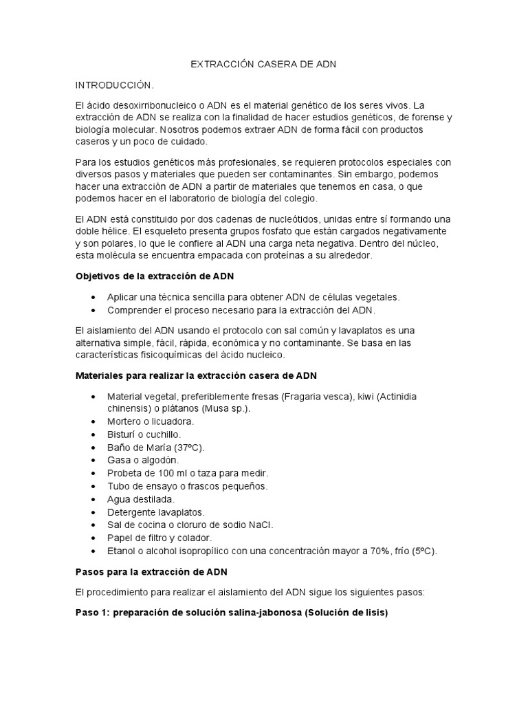 Extracción Casera de Adn Lab 1 | PDF | Adn | Plantas