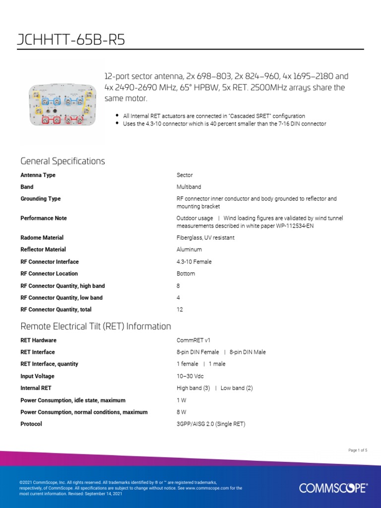 C6 Commscope JCHHTT-65B-R5 | PDF | Antenna (Radio) | Radio Technology