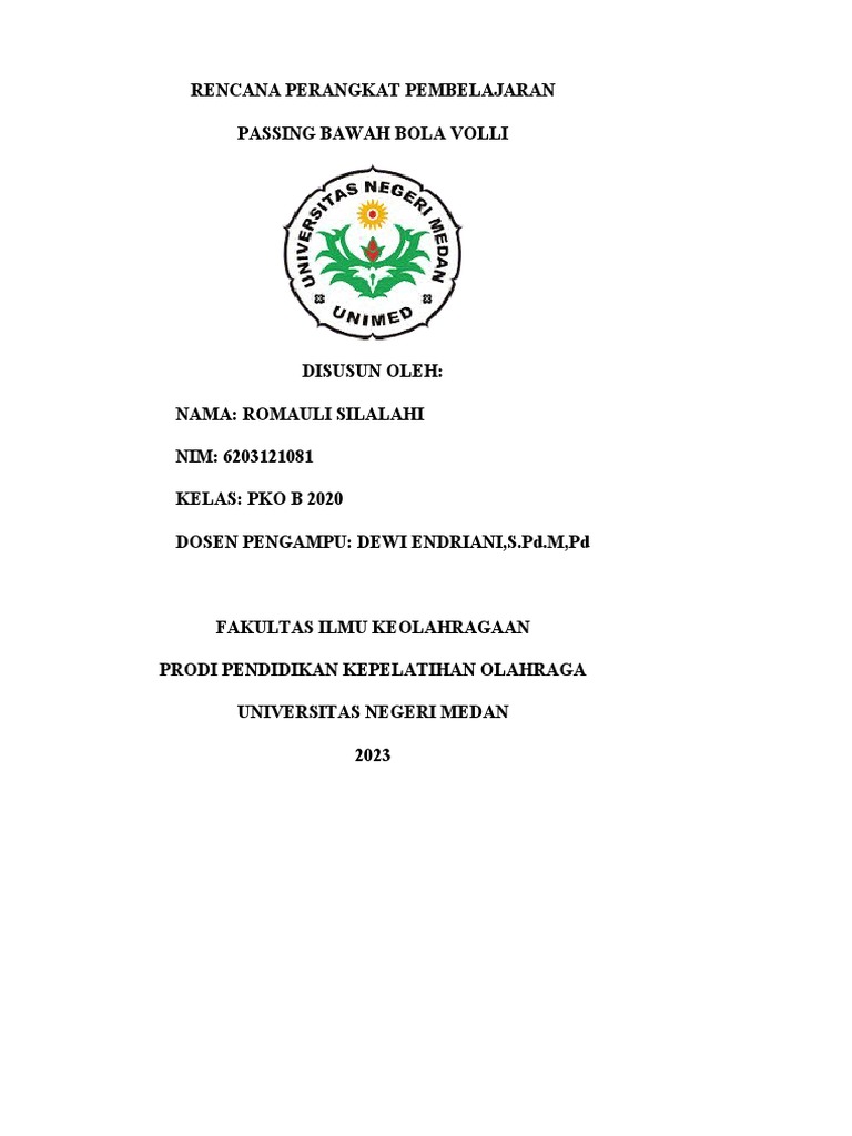 RPP Passing Bawah Bola Voli oleh Romauli | PDF