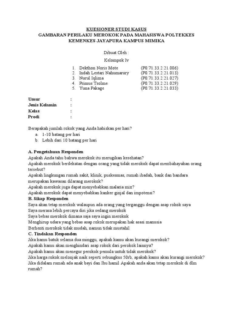 Kuesioner Kelompok V - Gambaran Perilaku Merokok | PDF | Kesehatan Holistik