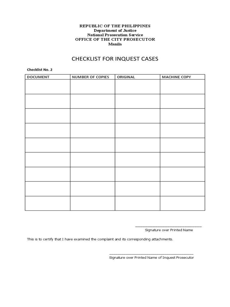 Inquest Form Checklist Sample | PDF