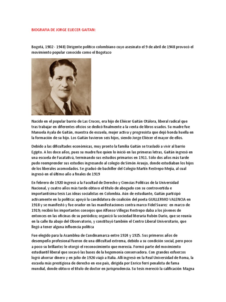 Biografia de Jorge Eliecer Gaitan | PDF