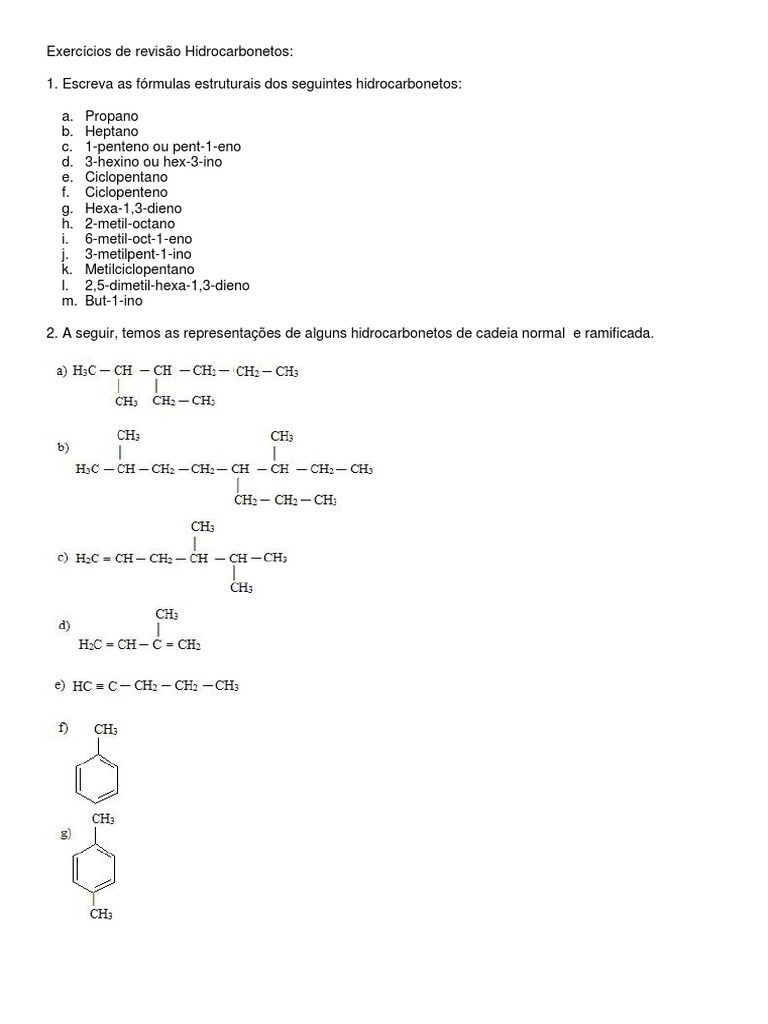 Exercícios de Nomenclatura de Hidrocarbonetos | PDF | Alcano | Benzeno