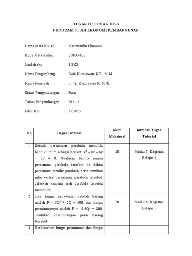 Tugas Matematika Ekonomi | PDF | Metode & Bahan Ajar