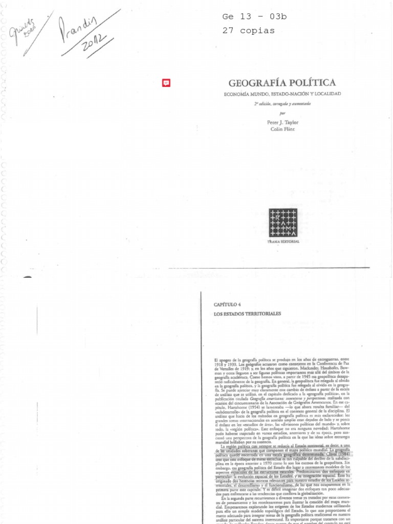 Geo Pol - UN 1 - Taylor Cap 4 - Los Estados Territoriales | PDF