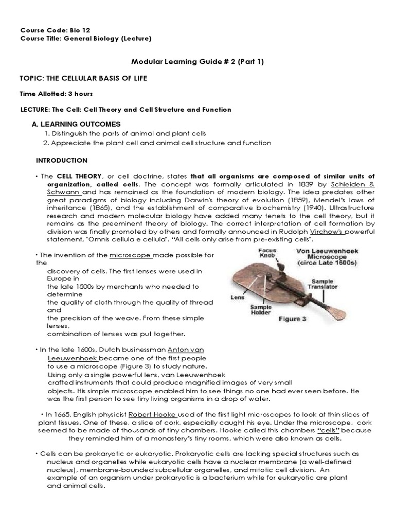 MLG 2 (Part 1) The Cell Theory and Cell Structure and Functions | PDF | Cell (Biology ...
