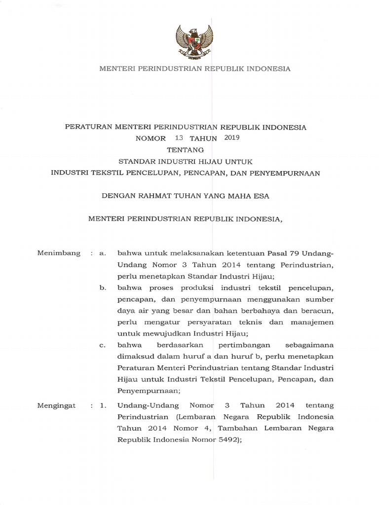 Permenperin - No. - 13 - Tahun - 2109 - SIH | PDF