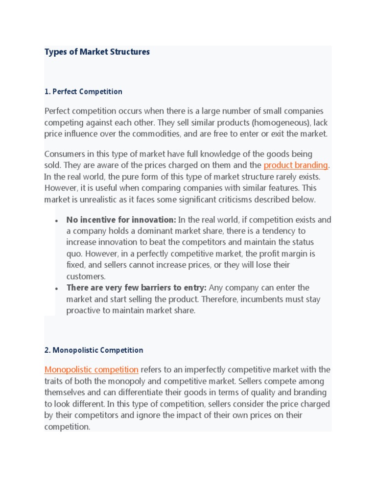 Types of Market Structures | PDF | Monopoly | Perfect Competition