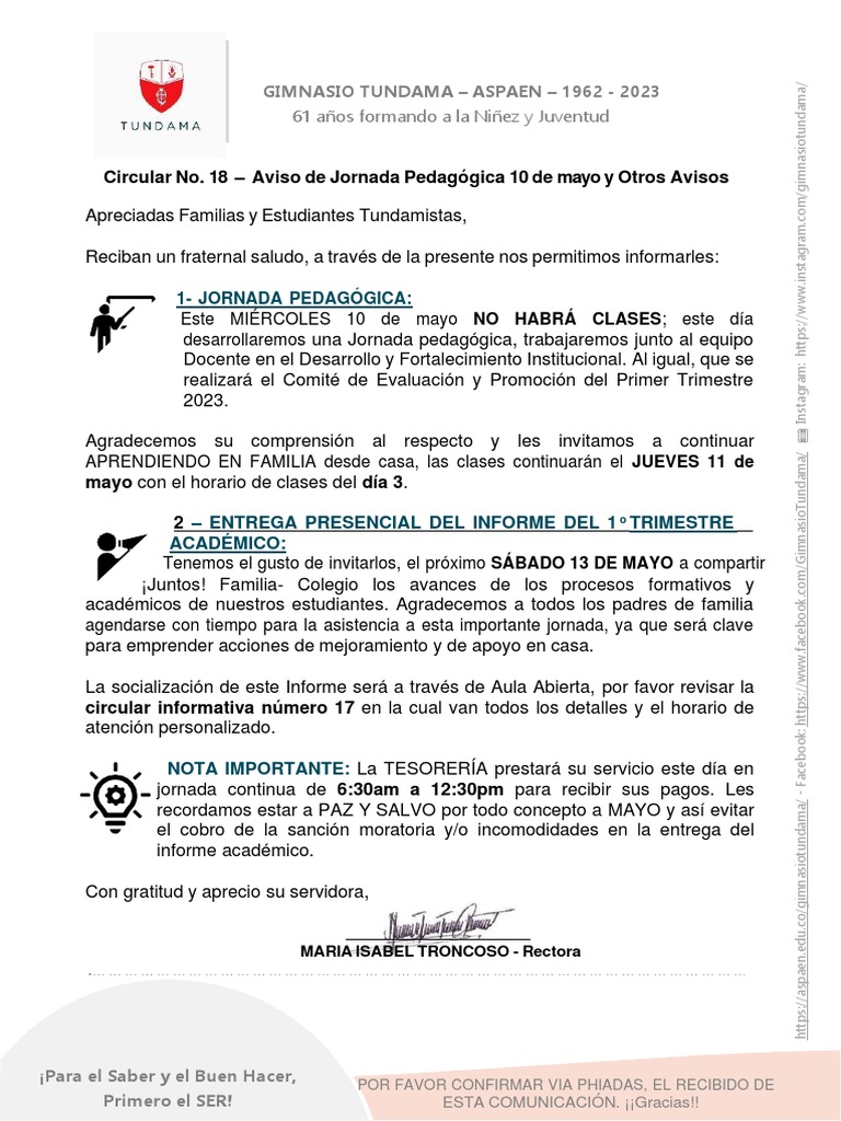 Circular+No +18+-+Aviso+de+Jornada+Pedagógica+10+de+mayo+y+Otros+Avisos ...