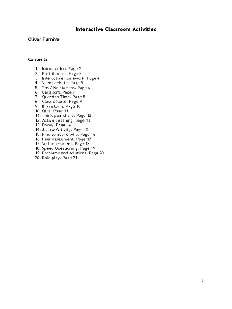 Interactive Classroom Activities Guide | PDF | Learning | Teachers