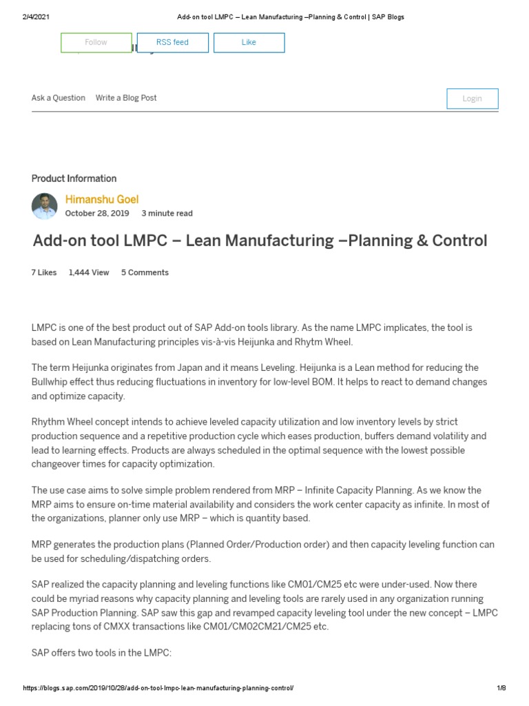Add-On Tool LMPC - Lean Manufacturing - Planning & Control - SAP Blogs ...
