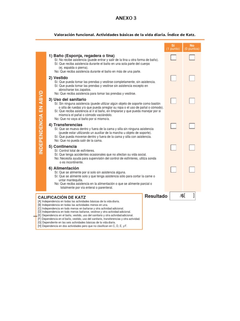 Anexo 3-Escala Katz | PDF