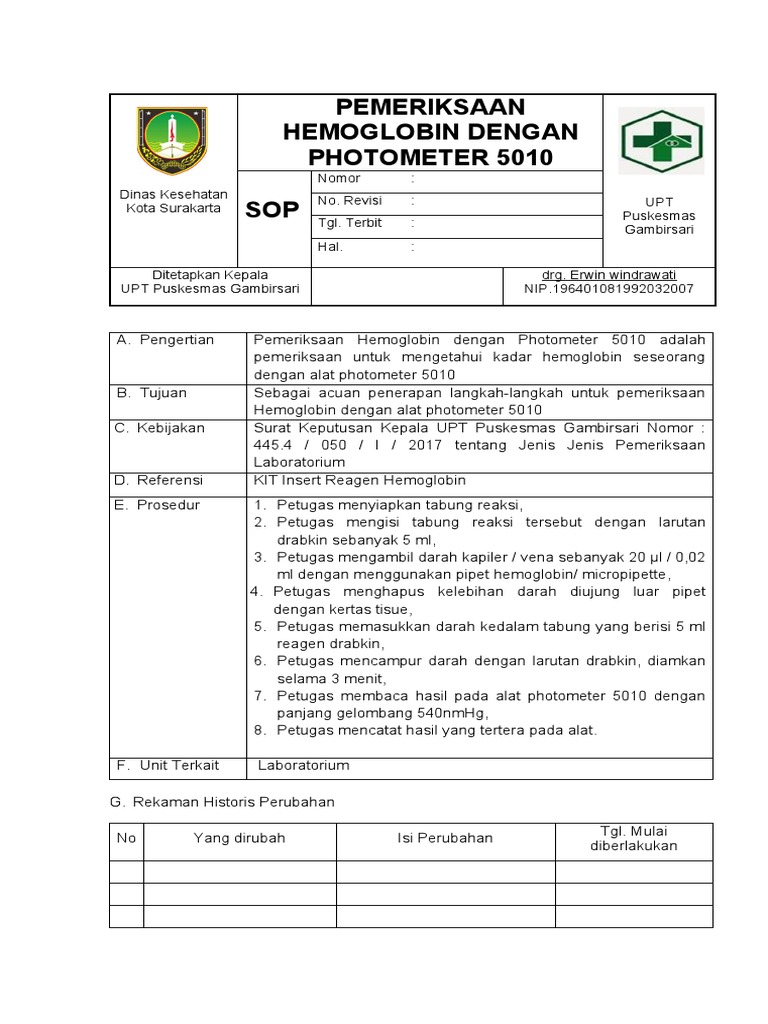 2.2.1 Pemeriksaan Hemoglobin Dengan Photometer 5010 | PDF