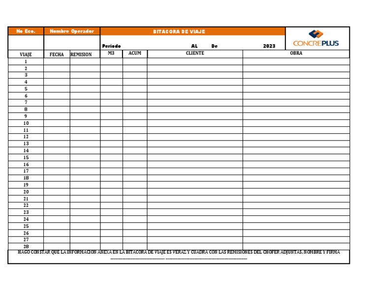 Formato de Bitácora de Viaje 2023 | PDF