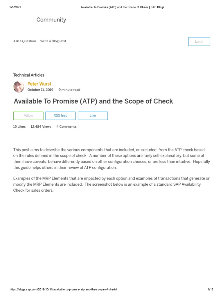 Available To Promise (ATP) and The Scope of Check - SAP Blogs | PDF