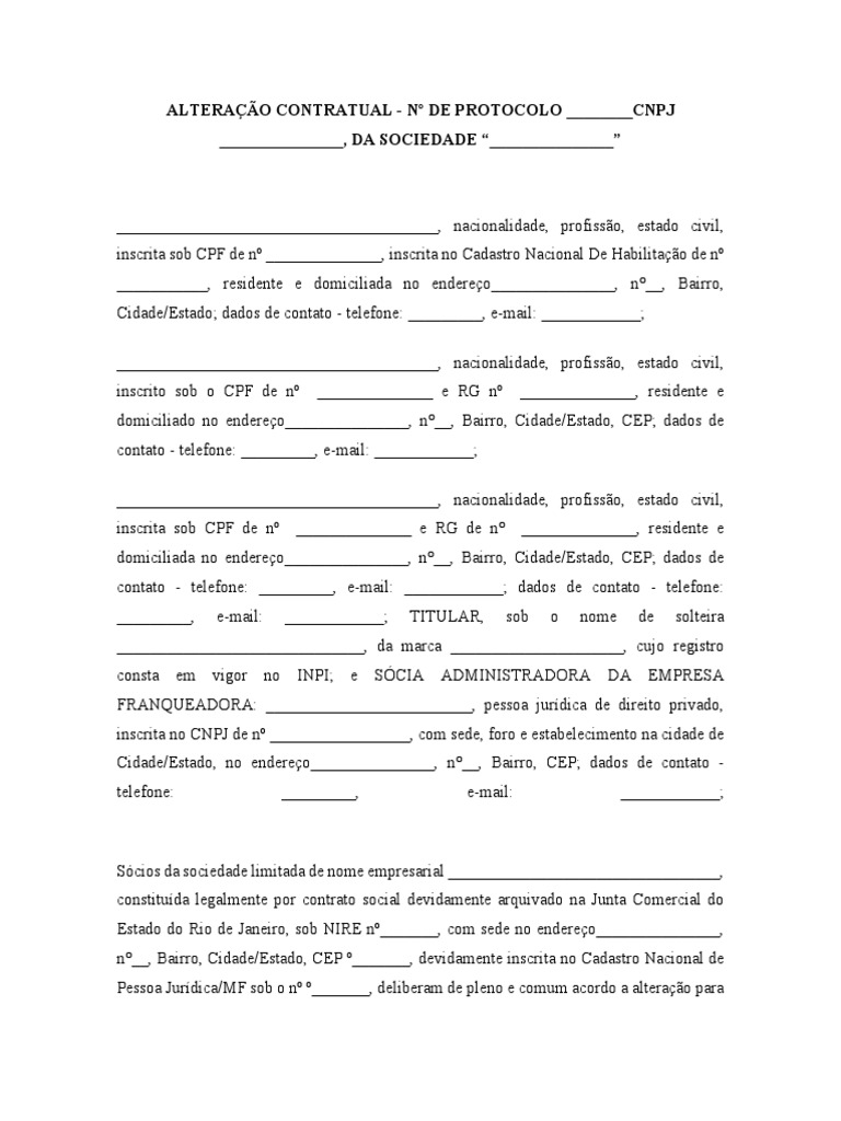 ALTERAÇÃO CONTRATUAL MODELO Sócia Remissa | PDF | Direito Privado | Justiça