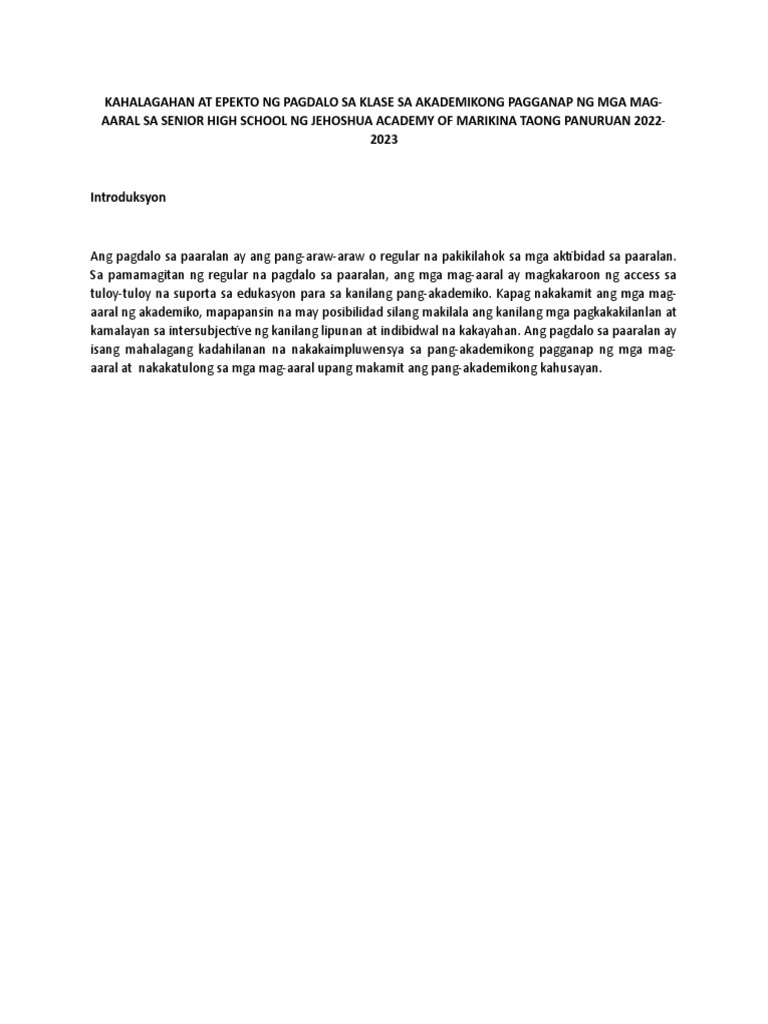 Kahalagahan at Epekto NG Pagdalo Sa Klase Sa Akademikong Pagganap NG Mga Mag | PDF