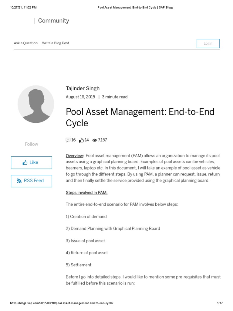 Pool Asset Management - End-To-End Cycle - SAP Blogs | PDF | Software ...