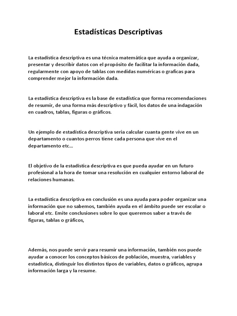 Estadísticas Descriptivas | PDF
