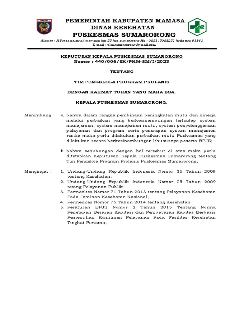 SK 009 TIM Pengelola Prolanis 2023 | PDF | Sains & Matematika