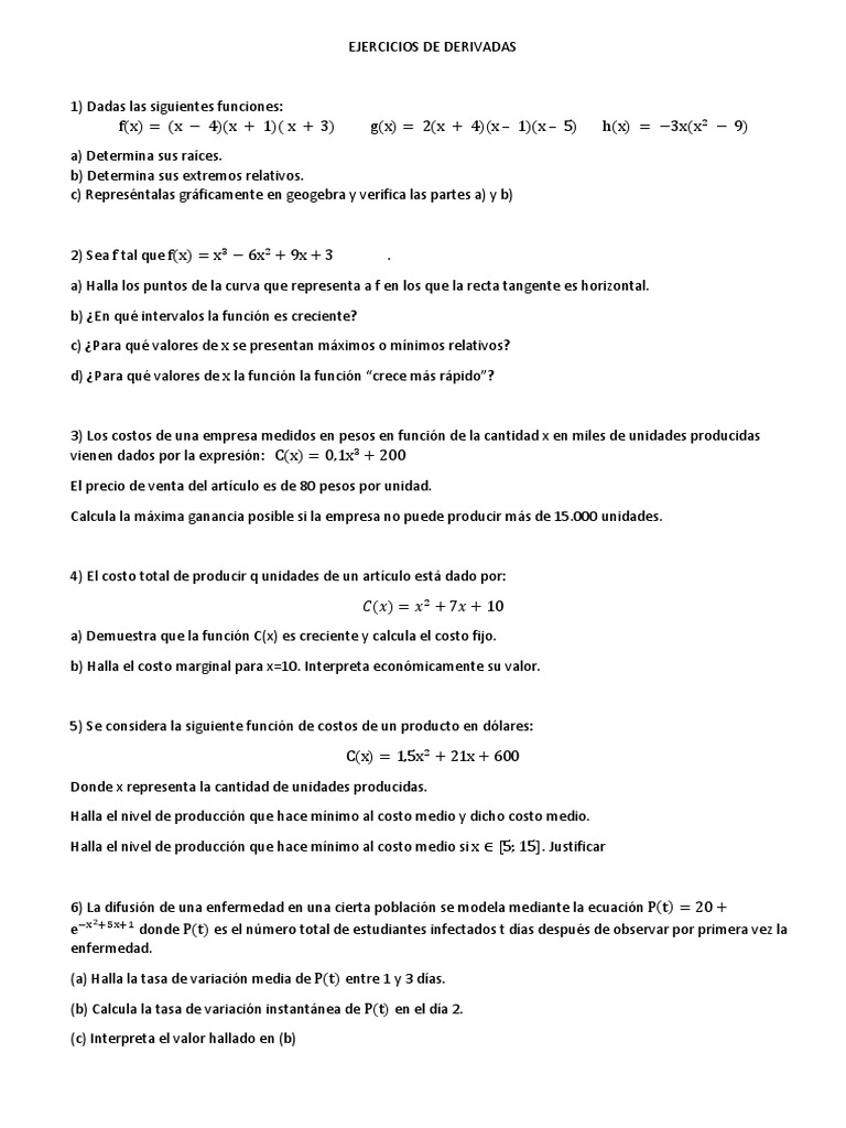 Ejercicios de Derivadas | PDF | Derivado | Costo marginal