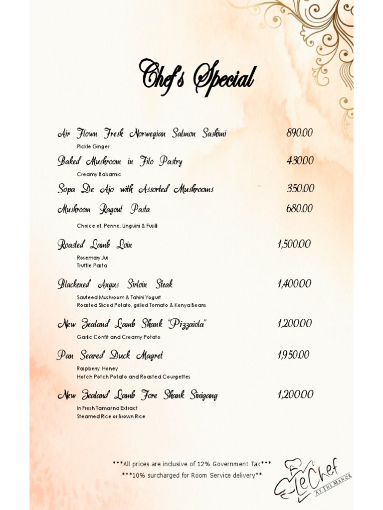 Le Chef Menu Updated 2023 | PDF | Steak | Salad