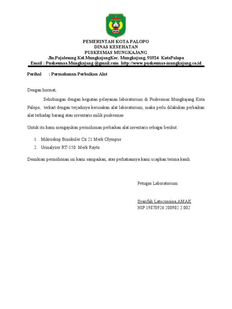 Permohonan Perbaikan Alat | PDF
