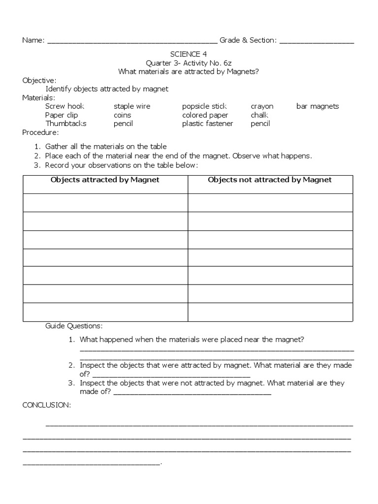 Magnets ACt 1 Grade 4 | PDF | Computers