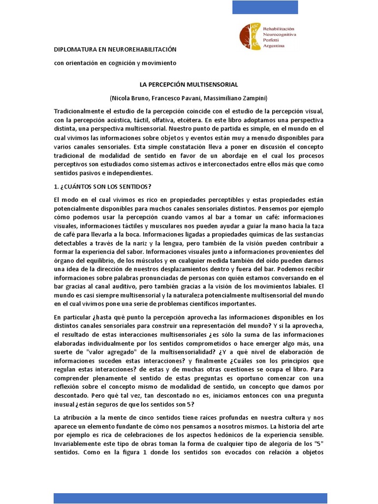 Artículo Introducción A La Percepción Multisensorial | PDF | Percepción | Mente