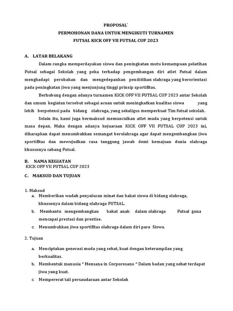 Proposal Futsal | PDF
