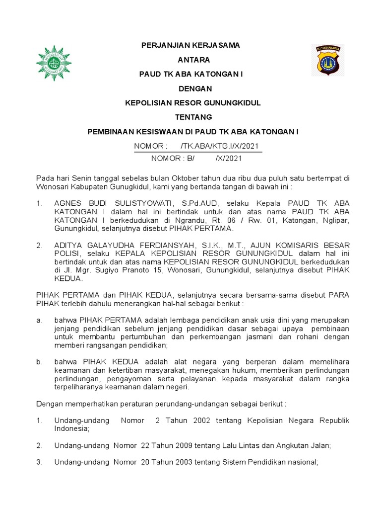 Mou TK Aba Katongan 1 | PDF