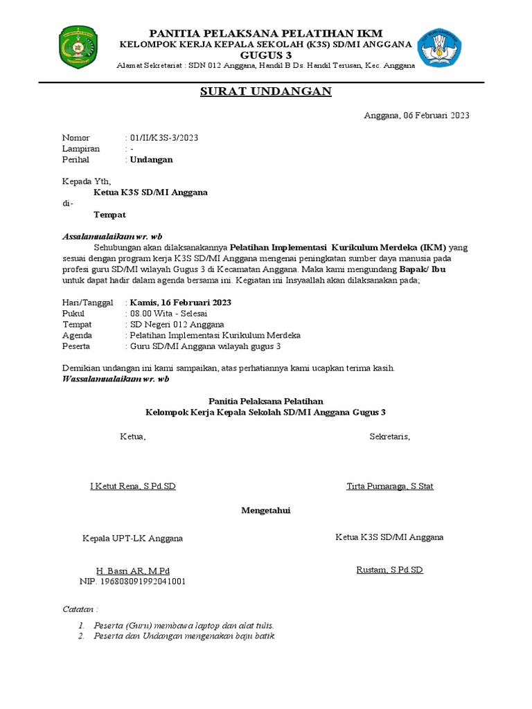 SURAT UNDANGAN Ke K3S | PDF