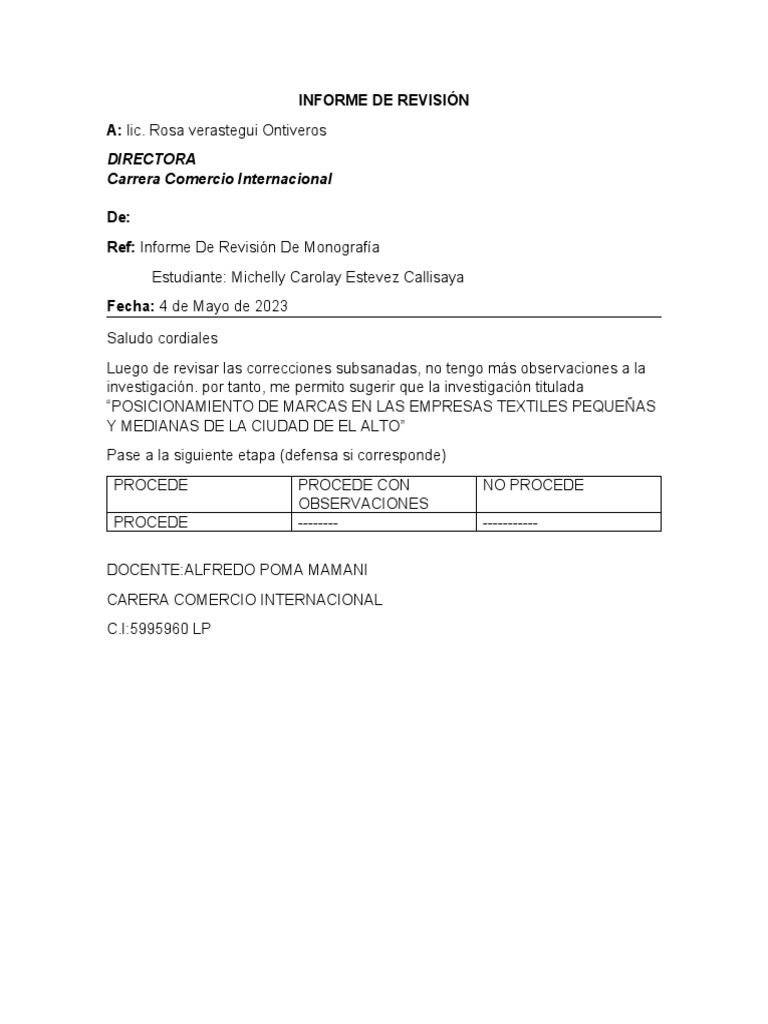 Informe de Revisión | PDF