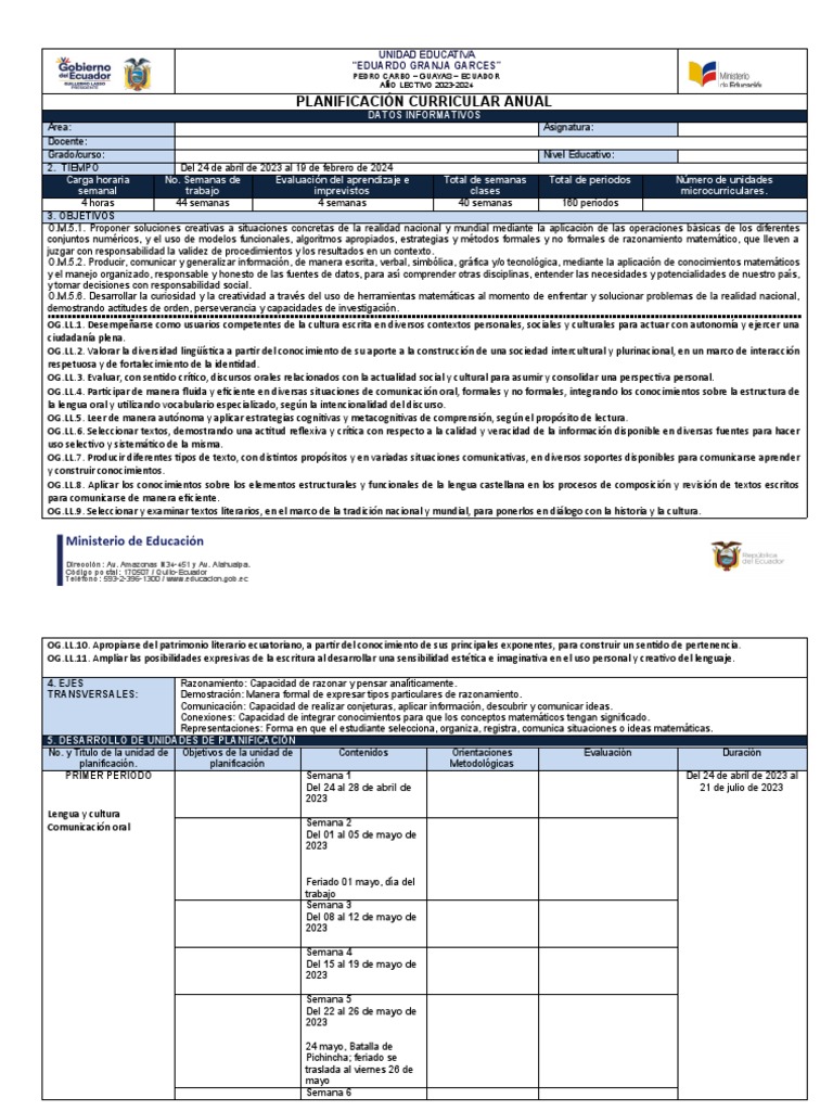 Pca Anual Formato 2023 2024 Listo | PDF | Aprendizaje | Comunicación