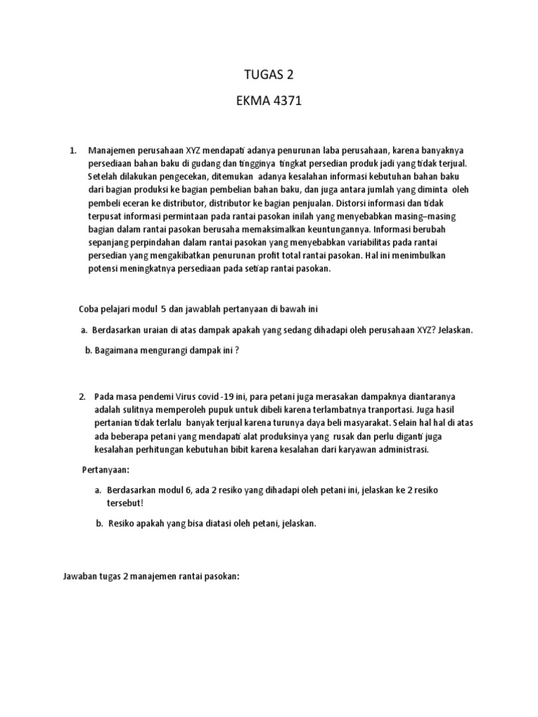 Tugas 2 Manajemen Rantai Pasokan | PDF | Bisnis | Pengelolaan Keuangan ...
