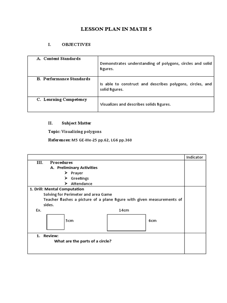 Lesson Plan in Math 5 | PDF | Lesson Plan | Shape
